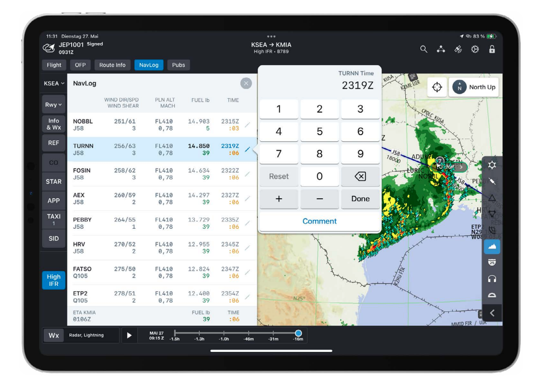 Use Jeppesen's Digital NavLog without leaving your enroute map